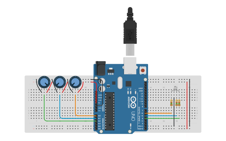 Circuit Design Led Rgb 3 Potenziometri Tinkercad