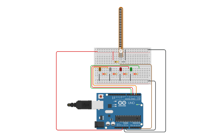 Circuit design Flux sensor with LEDs - Tinkercad