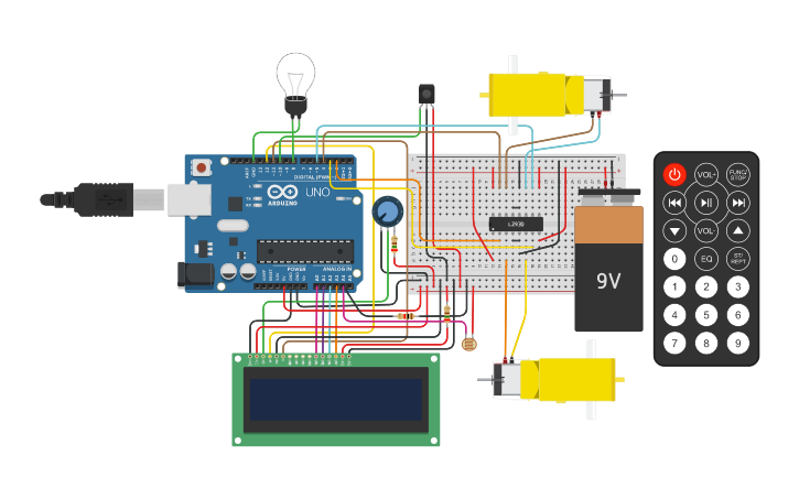 Circuit design IR remote controlled car with display - Tinkercad Circuit design IR remote controlled car with display - Tinkercad