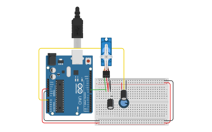 Circuit design arduino pot condensador | Tinkercad
