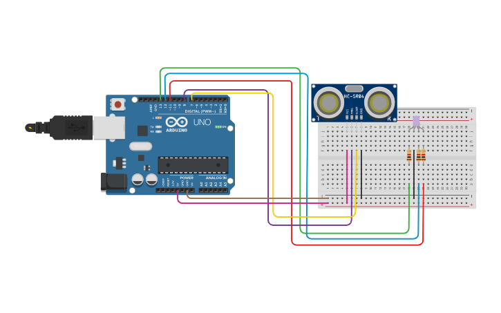 Circuit design sensor de distancia | Tinkercad