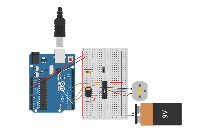 Circuit design DC MOTOR CONTROL USING AN H-BRIDGE | Tinkercad