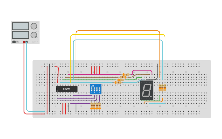 Circuit design Digital Electronics BCD to Seven Segment decoder - Tinkercad