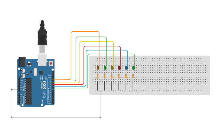 Circuit design Arduino: Luces Secuenciales - Tinkercad