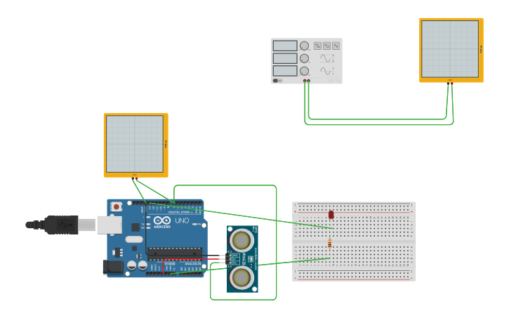 Circuit design Ultrasonic sensor - Tinkercad