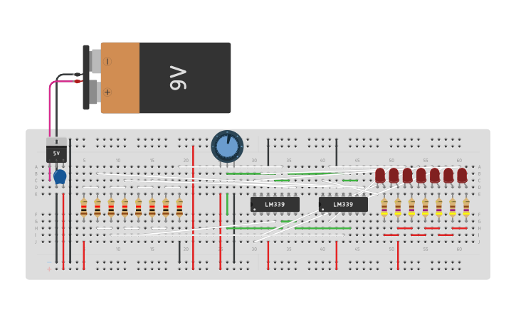 Circuit design 3-bit Flash-Type Analog to Digital Converter - Tinkercad Circuit design 3-bit Flash-Type Analog to Digital Converter - Tinkercad