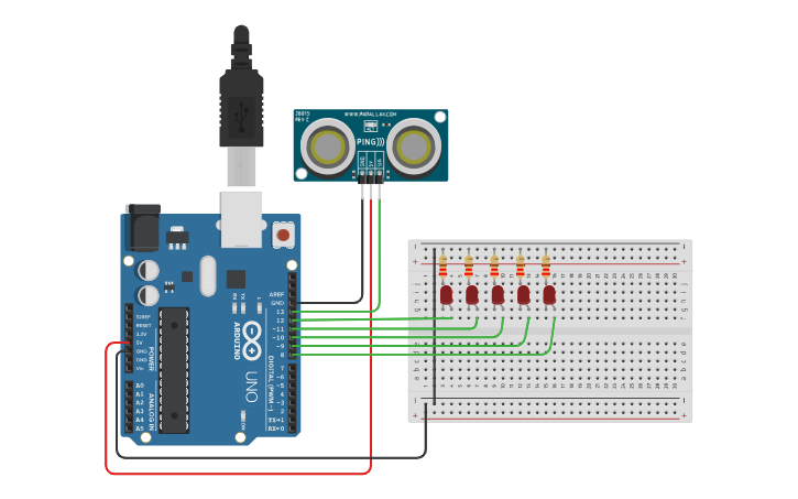 Circuit design Ultrasonic Distance Sensor - Tinkercad