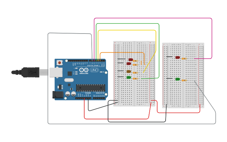 Circuit design Traffic light exercise 3.0 with crossing | Tinkercad