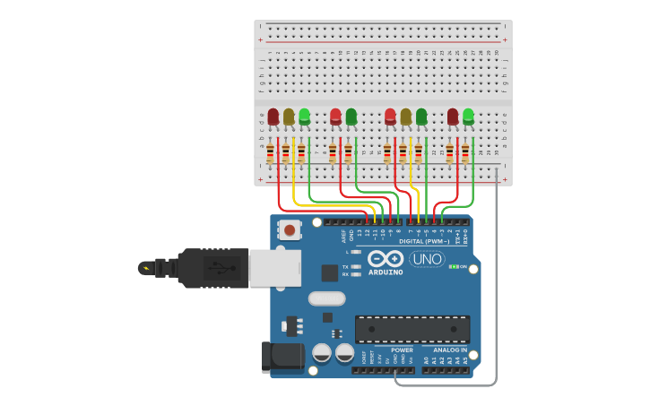 Circuit design Semaforo Doble - Angelo Gonzalez 1088387 | Tinkercad