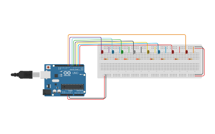 Circuit design 4.2 CONTROL MULTIPLES LED CON UNA SOLA VARIABLE - Tinkercad