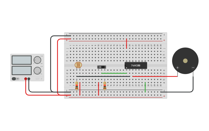 Circuit design Burglar Alarm using AND gate & LDR - Tinkercad