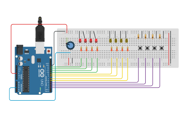 Circuit design Trabalho Conversor Binário | Tinkercad