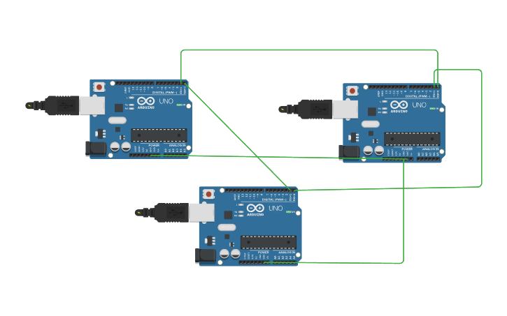 Circuit design 3 Arduinos - Tinkercad