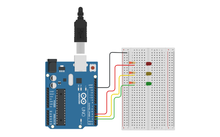 Circuit design Semaforo con Arduino - Tinkercad