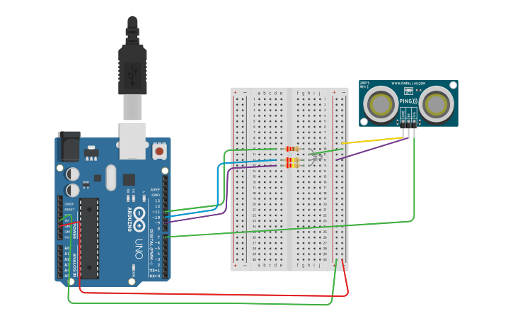 Circuit design Ultrasonic sensor and LED RGB | Tinkercad Circuit design Ultrasonic sensor and LED RGB | Tinkercad