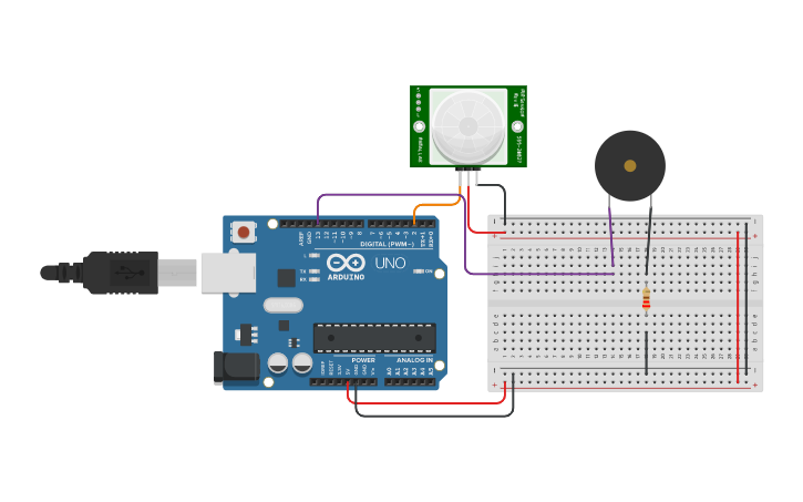 Circuit design pir sensor buzzer - Tinkercad