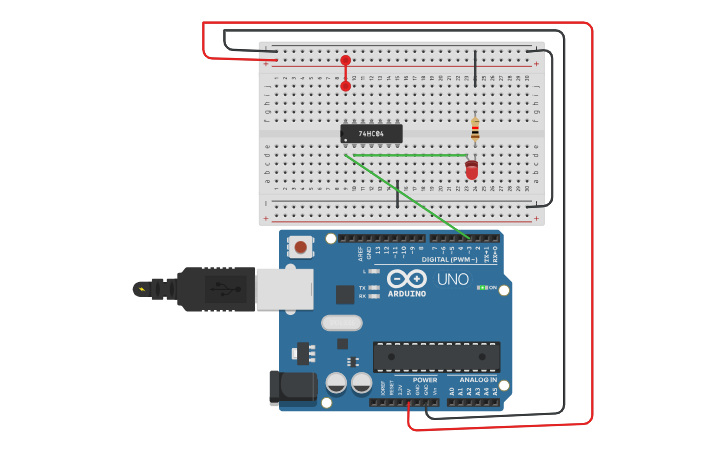 Circuit design Checking the input and output of not gate - Tinkercad Circuit design Checking the input and output of not gate - Tinkercad