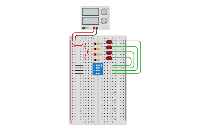 Circuit design CopyZ of 4 LEDs on Mini-DIP Switch - Tinkercad