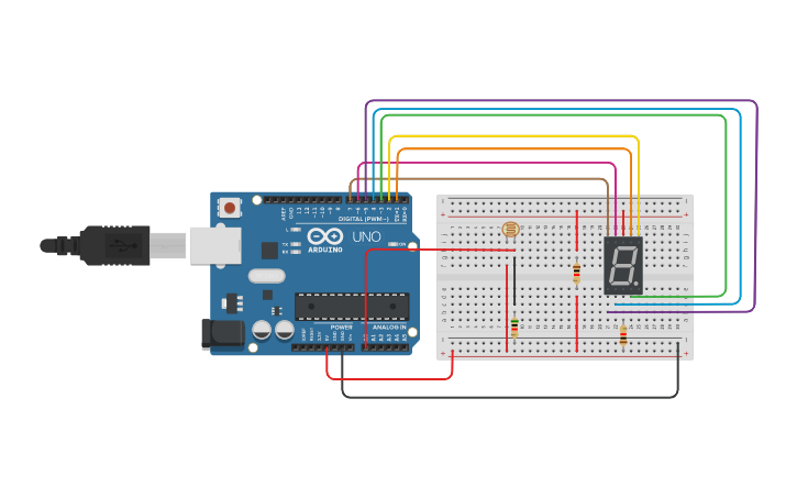 Circuit design LDR with 7-Segment - Tinkercad