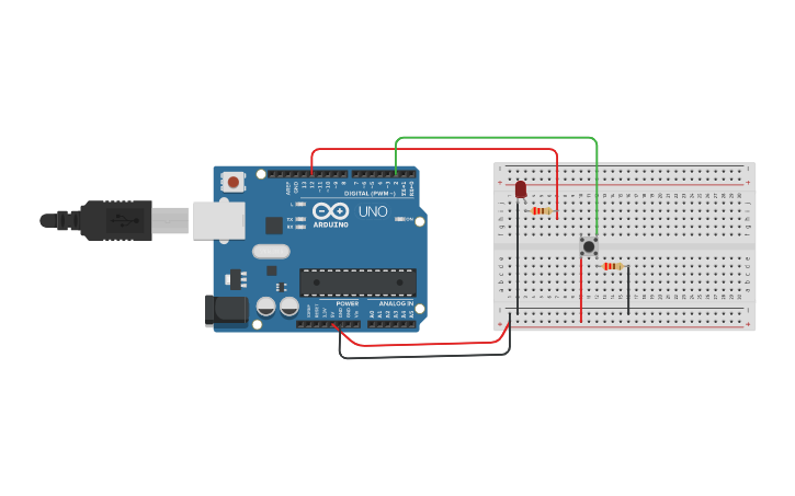 Circuit design Control LED using Puch button | Tinkercad