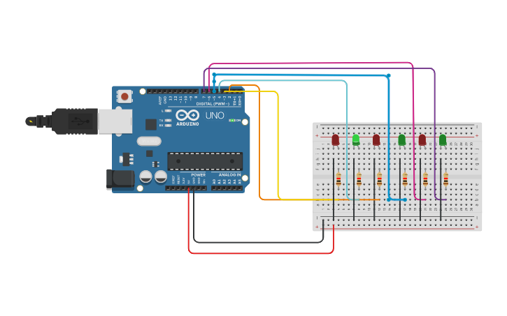 Circuit design LEDS con Arduino - Tinkercad