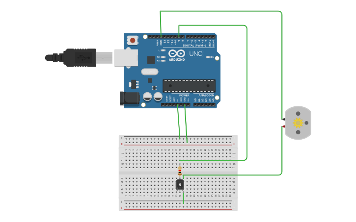 Circuit design uso del transitor | Tinkercad