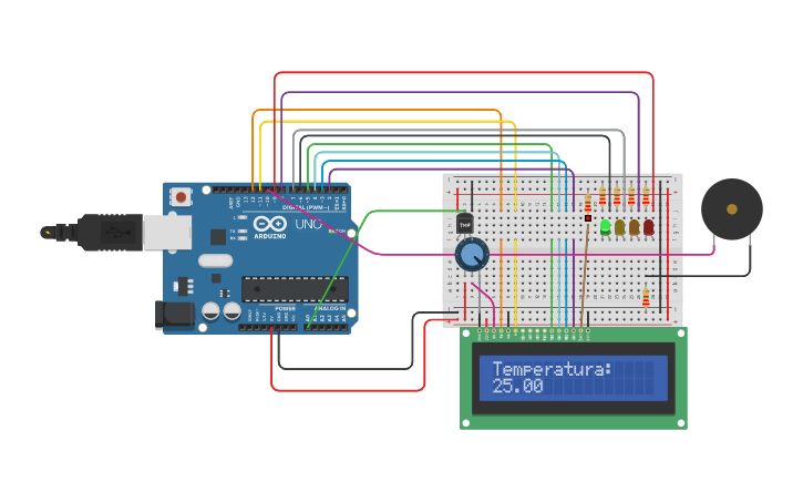 Circuit design Sensor de Temperatura y LCD - Tinkercad