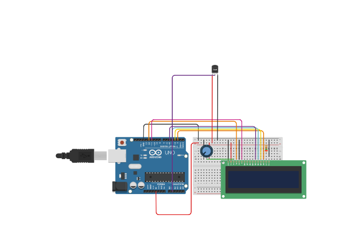 Circuit design Temperature Sensor output on LCD 16x2. | Tinkercad