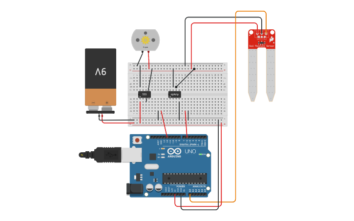 Circuit design smart plant watering system - Tinkercad