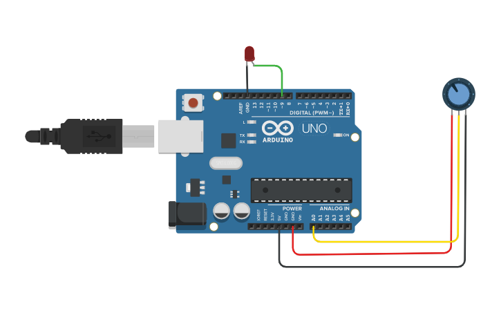 Circuit design controlled led using potentiometer - Tinkercad