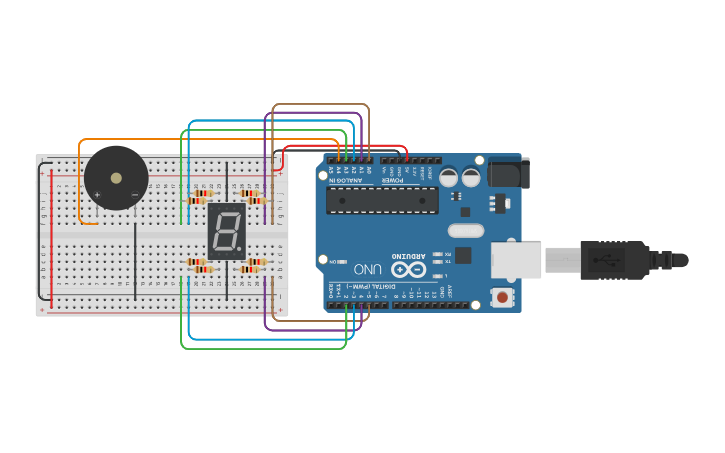 Circuit design Countdown on Seven Segment - Tinkercad