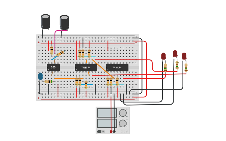 Circuit Design 3 Bit Asynchronous Up Counter Tinkercad 3516