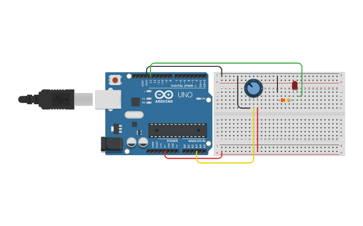 Circuit design Blink LED controlled by Potentiometer in arduino - Tinkercad