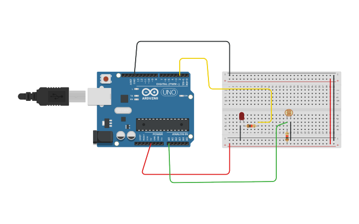 Circuit design LDR usando el A0 de Arduino - Tinkercad