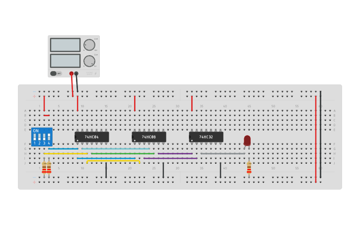 Circuit design XNOR 74266 - Tinkercad