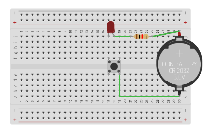 Circuit design Button + LED - Tinkercad