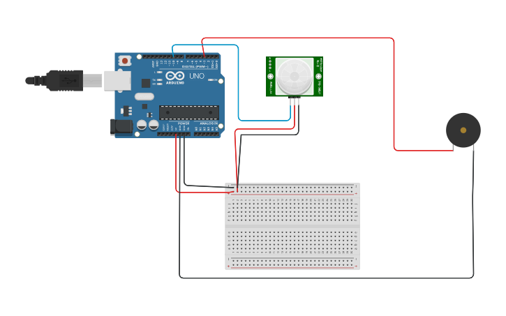 Circuit design Motion sensor Alarm ⏰ | Tinkercad