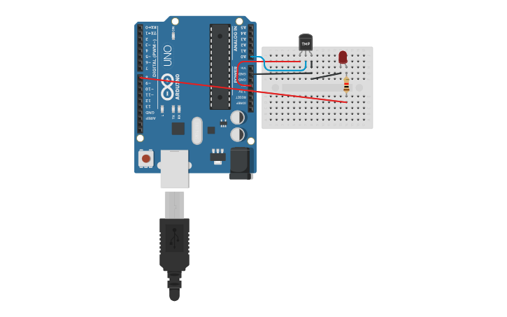 Circuit design Sensor Temperature Led 25 độ C sáng đèn | Tinkercad