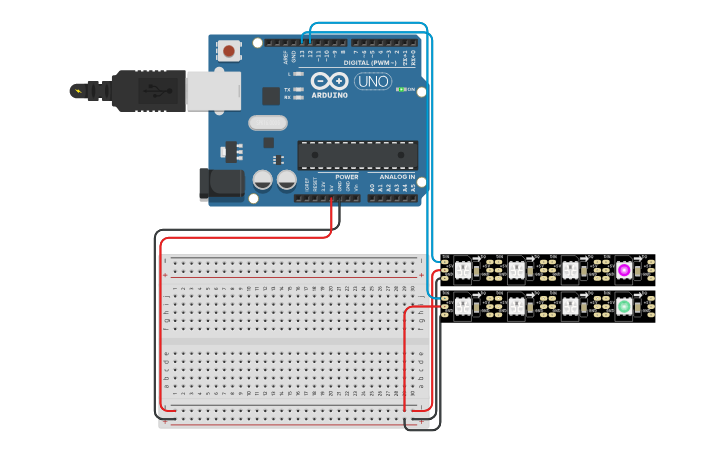 Circuit design NeoPixel Strip 4 - Tinkercad