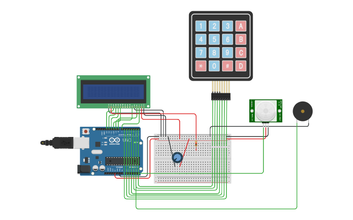 Circuit Design Lcdkeypadpirbuzzer Using Arduino Tinkercad 0239