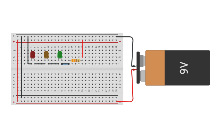 Circuit design 3 leds en serie - Tinkercad