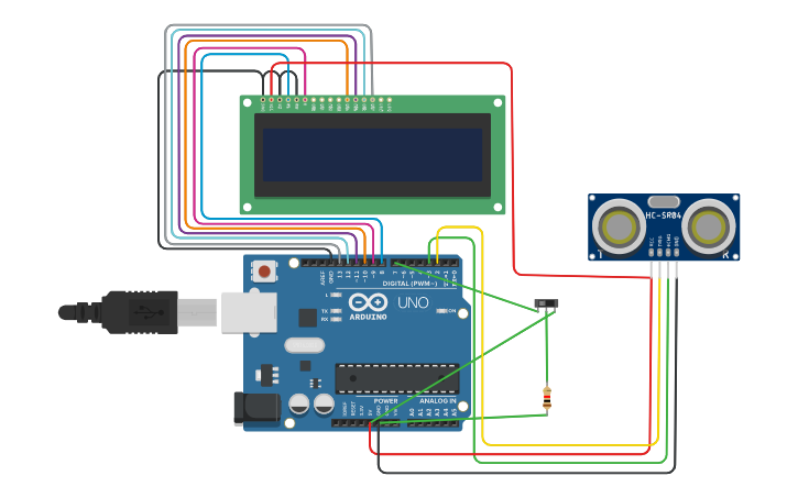 Circuit design HC-SR04 - Tinkercad