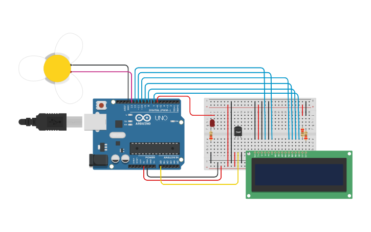 Circuit design TMP (Thermistor) + LCD - Tinkercad