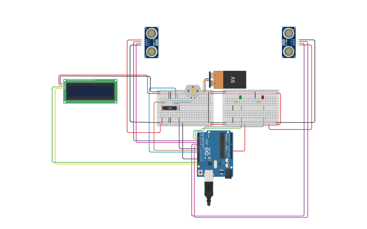 Circuit design Parqueadero trabajo final - Tinkercad