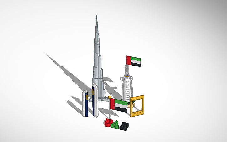 3D design Dubai Skyline And UAE Flag - Tinkercad