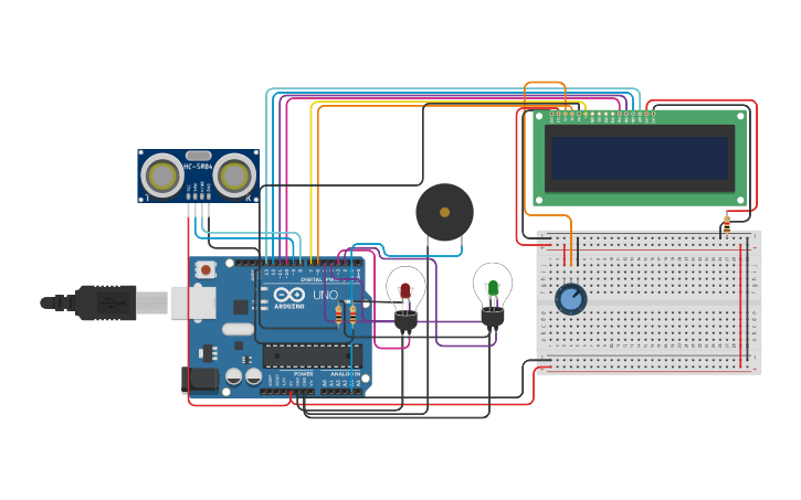 Circuit design Automatic reverse parking system - Tinkercad