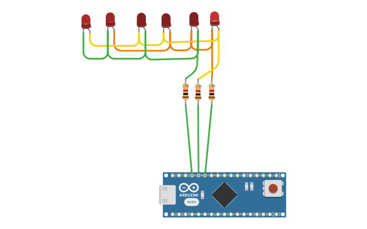 Circuit design Charlieplexed LED Chaser X 6 - Tinkercad