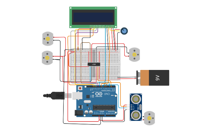 Circuit design obstacle avoiding robot - Tinkercad
