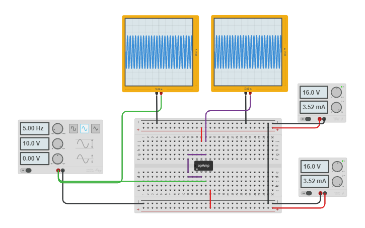 Circuit design Experimento III - Amp-Op Buffer - Tinkercad