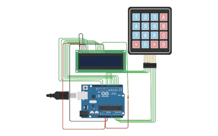 Circuit design Keypad password lock with LCD - Tinkercad